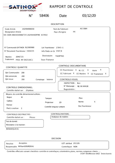 Le service contrôle - Satinox assemblage
